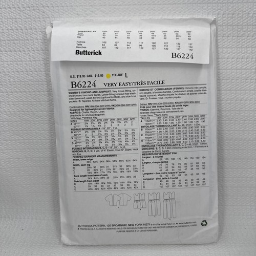 Butterick 6224 Misses Kimono Jumpsuit Pattern 18W-24W Uncut | eBay