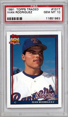 Ivan Rodriguez 1991 Topps Traded Rookie Card (RC) #101T- PSA Graded 10 ...