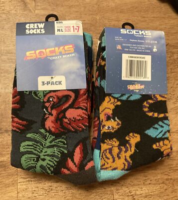 Three Pack Crazy Boxer Animal print Kids 1-7 Crew 2 Packs 6 Pairs total ...
