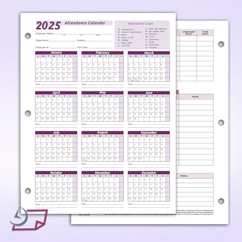 2025 Work Tracker Attendance Calendar Cards- 8 ½ X 11 Cardstock/Pack of ...