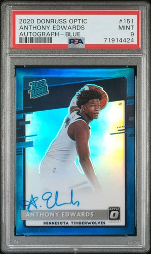 2020 PANINI DONRUSS OPTIC AUTO-BLUE #151 ANTHONY EDWARDS ROOKIE RC 19/ ...