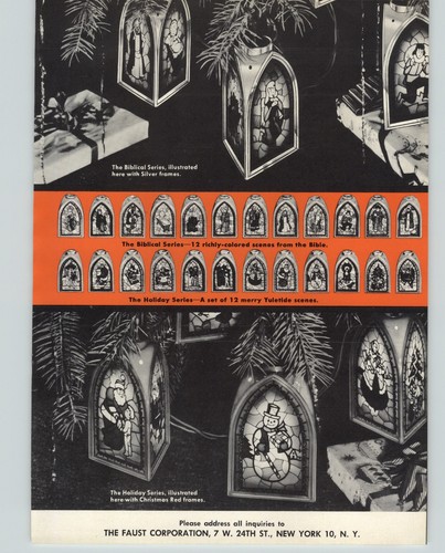 1956 PAPER AD 4 PG Faust Christmas Tree Ornaments Cathedral Lights ...