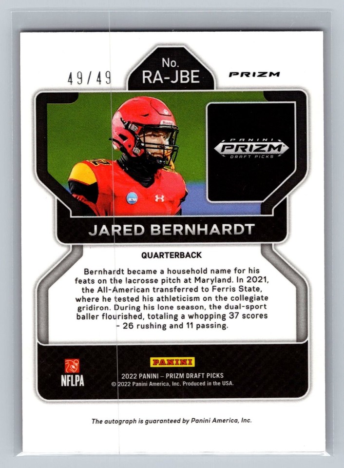 2023 Panini Prizm Draft Picks Jared Bernhardt Orange Pulsar #49/49 Auto ...