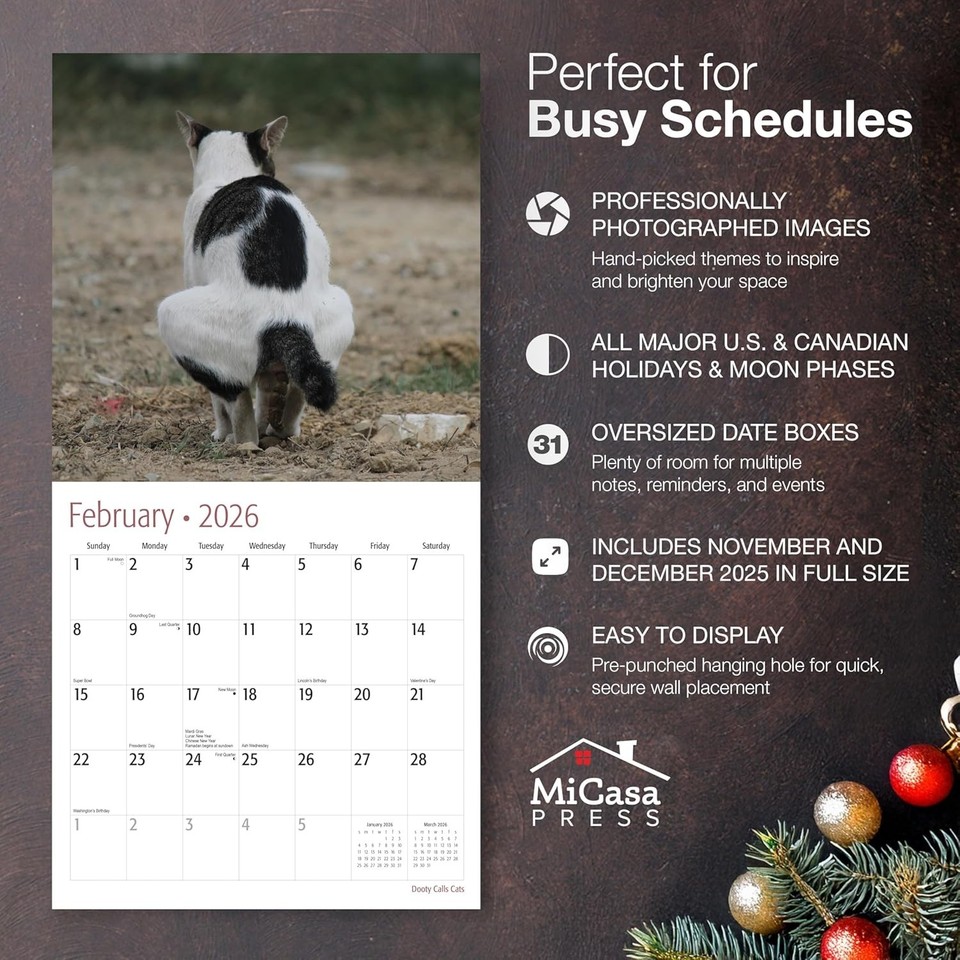 Funny Cat Calendar 2026 Wall Calendar 12 Thick Paper Holiday Gift | eBay