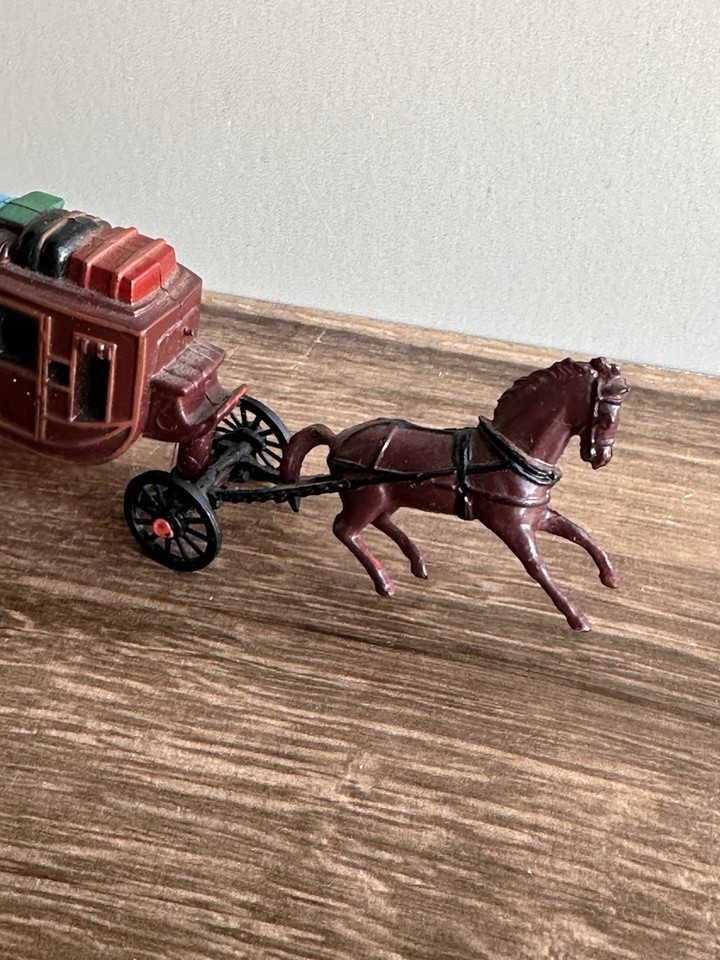Vintage Wild West Stagecoach Wagon Horse Toy Plastic Stage Coach Brown ...