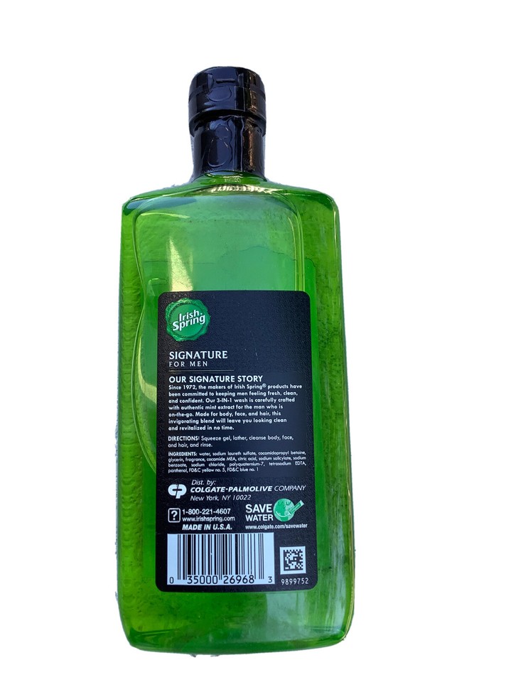 NEW SEALED Irish Spring Signature For Men, 3-In-1 Body +Hair+ Face Wash ...