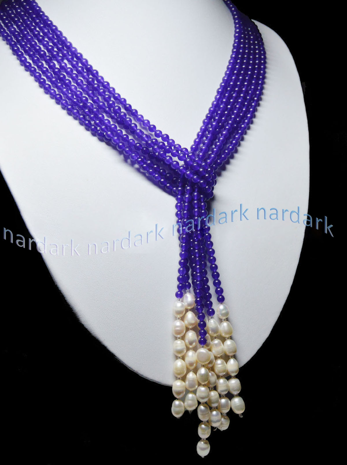 3 Strands Natural 4mm Gemstone Round Beads&7-8mm White Pearl Scarf ...