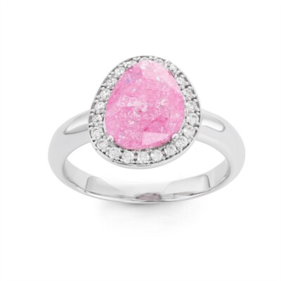 Sterling Silver Rounded Triangle Dark Pink Ice with CZ Border Ring | eBay