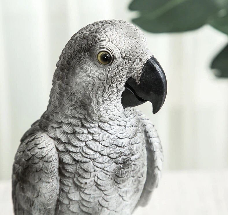 African Grey Parrot Bird Statue Fairy Sculpture Tabletop Figurine Home ...