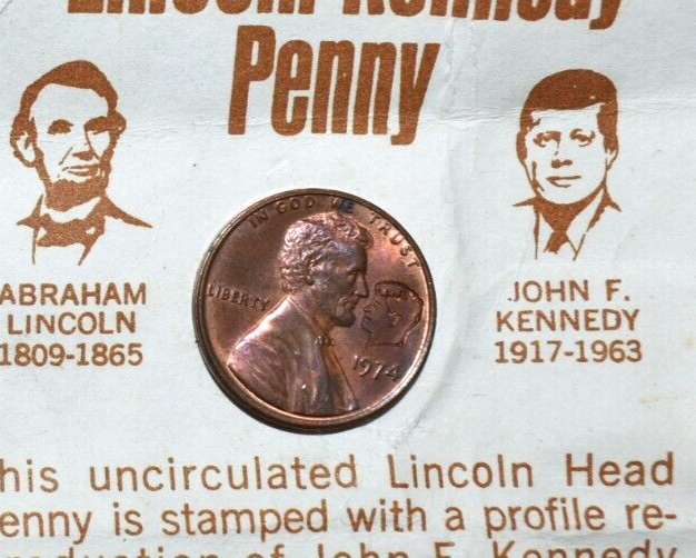 1974 or 1973 D Penny Lincoln & Kennedy Commemorative Coin Rainbow 2 ...