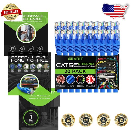 5ft Cat5e Ethernet Patch Cable 20-Pack - High-Speed Snagless RJ45 ...
