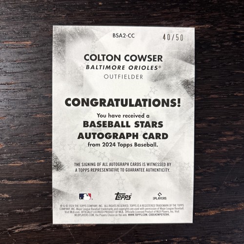 2024 Topps Series 2 Colton Cowser Baseball Stars Autograph /50 #BSA2-CC ...