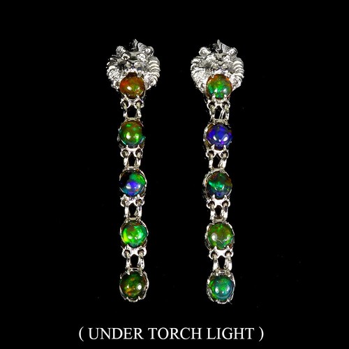 925 Sterling Silver Earrings Round Black Opal 4mm Gemstone Lion Jewelry ...