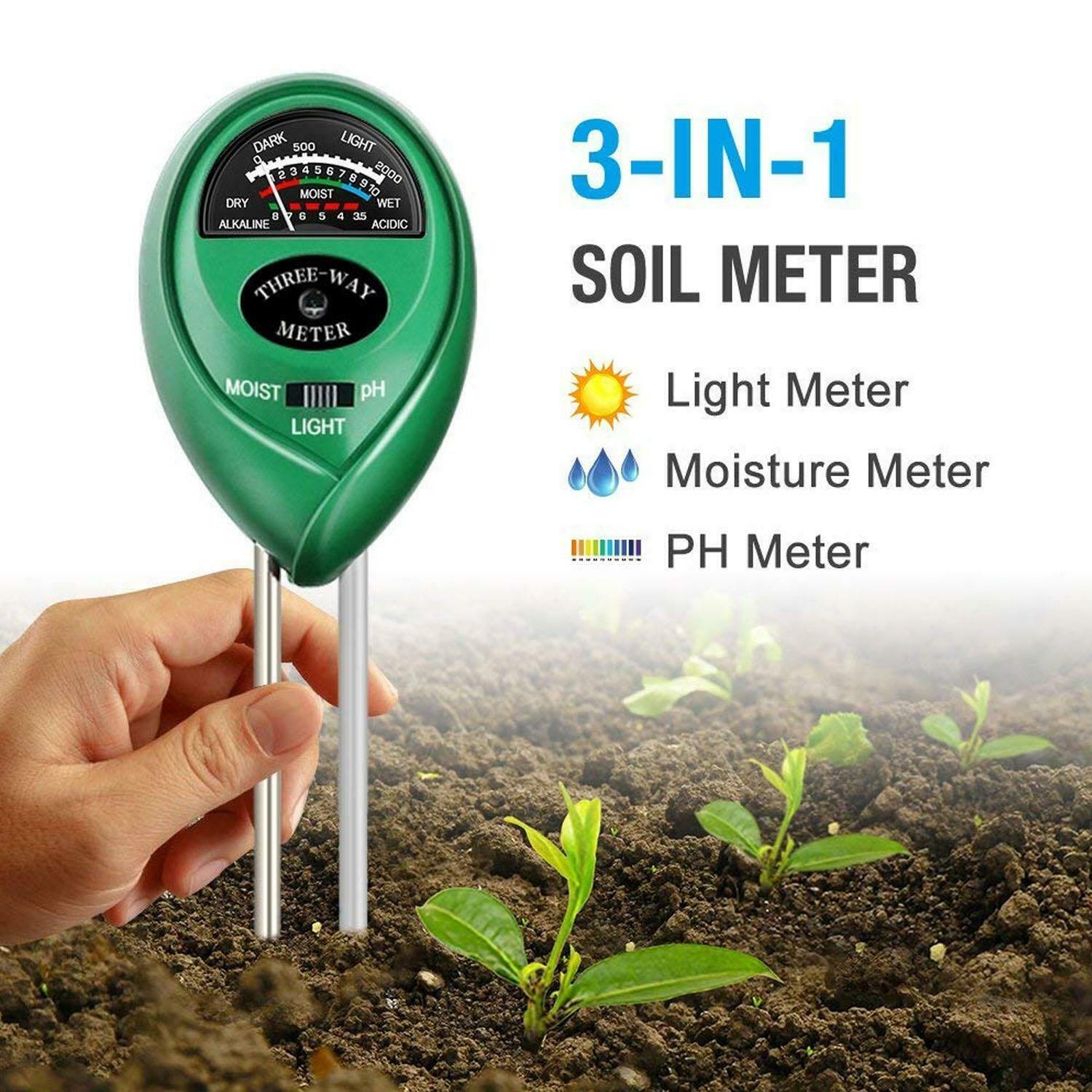 3 in1 Soil PH Tester Water Moisture Light Test Meter Kit For Garden ...