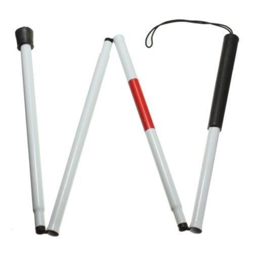 White Visually Impaired Walking Stick Aluminium Cane Blind Easy Folding ...