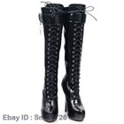 Womens 15cm High Heel Patent Leather Lace Up Lockable Platform Boots ...