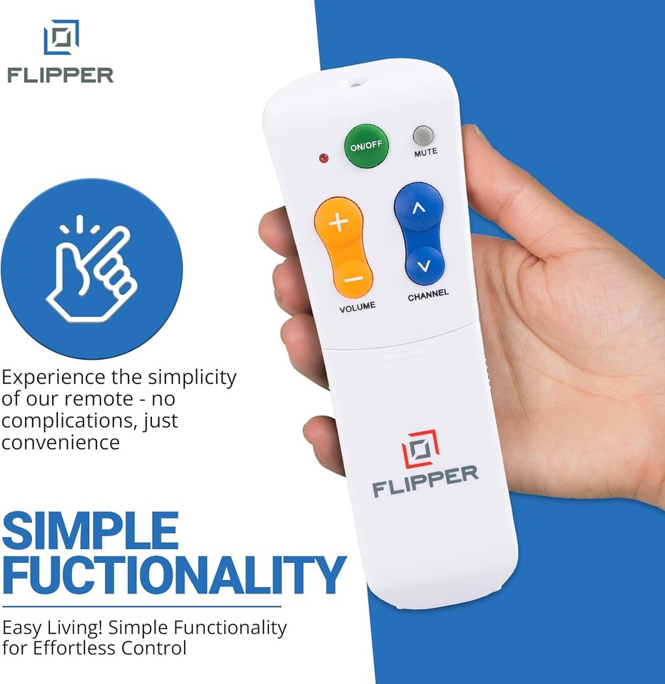 FLIPPER LARGE BUTTON TV REMOTE CONTROL MULTIPLE SET UP LOW VISION EASY ...