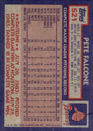 1984 Topps Baseball Pete Falcone #521 | eBay