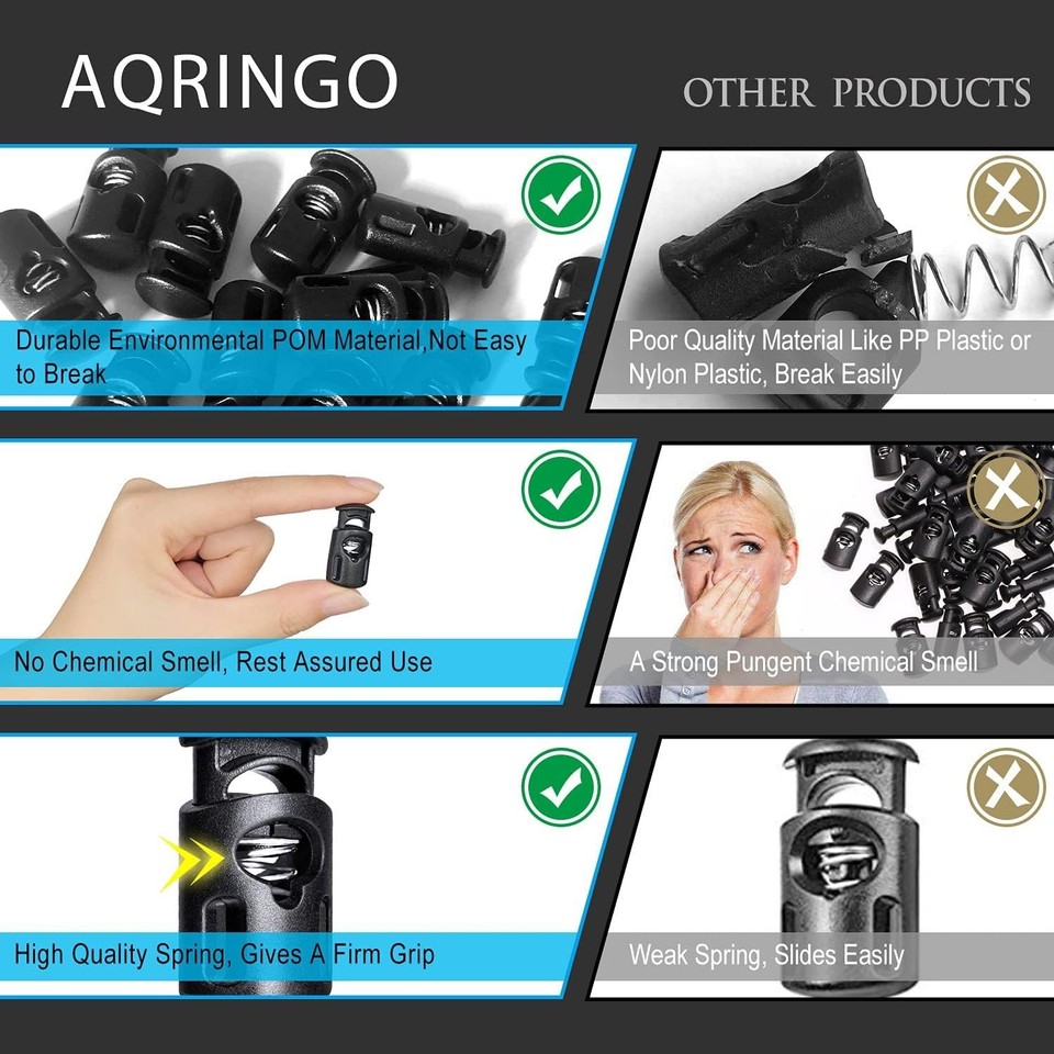 Durable 100pc Black Plastic Spring Cord Stops - Secure Paracord ...