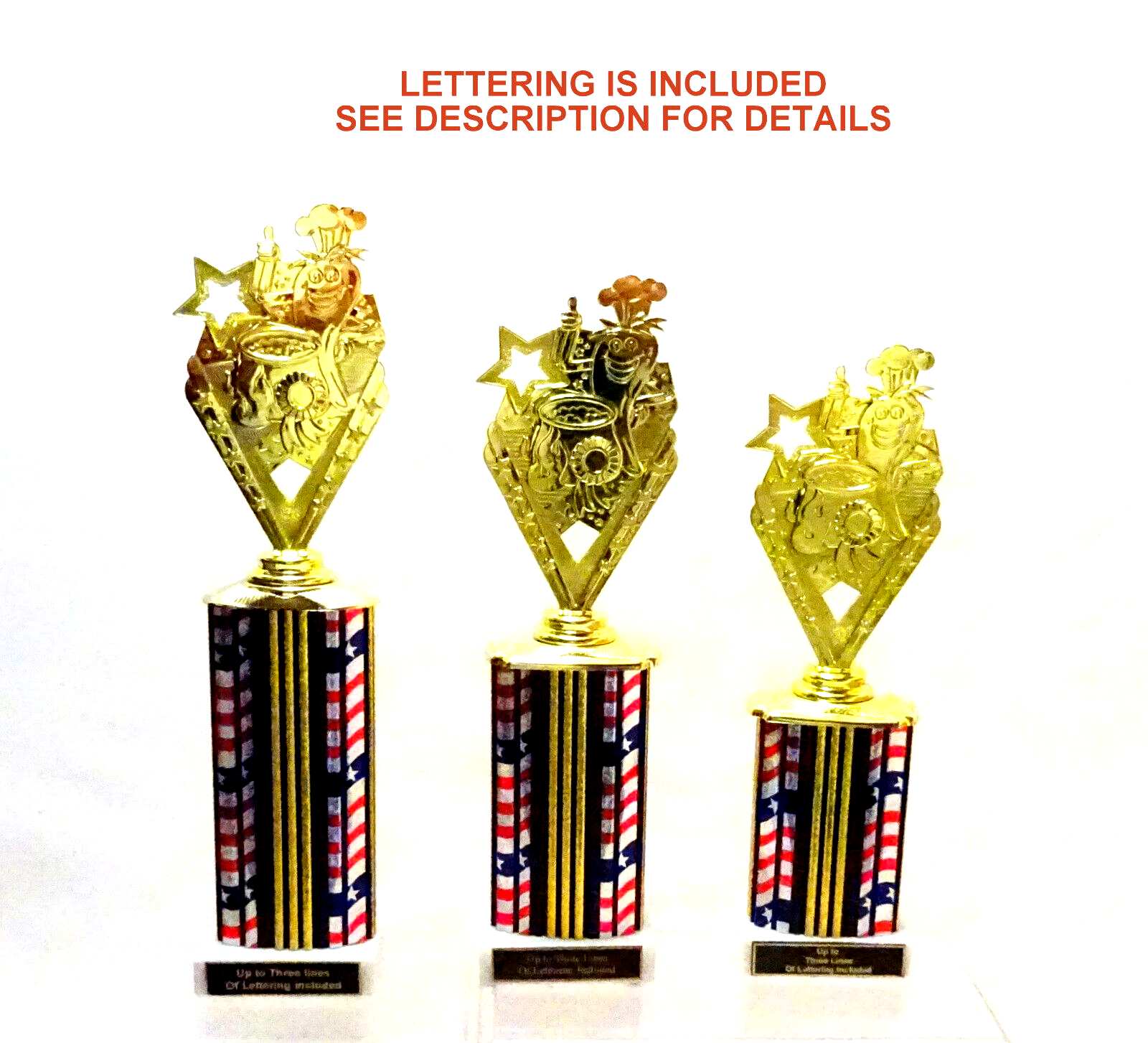 SET OF 3 CHILI COOK OFF TROPHIES, COOK OFF TROPHIES R-W-B | eBay