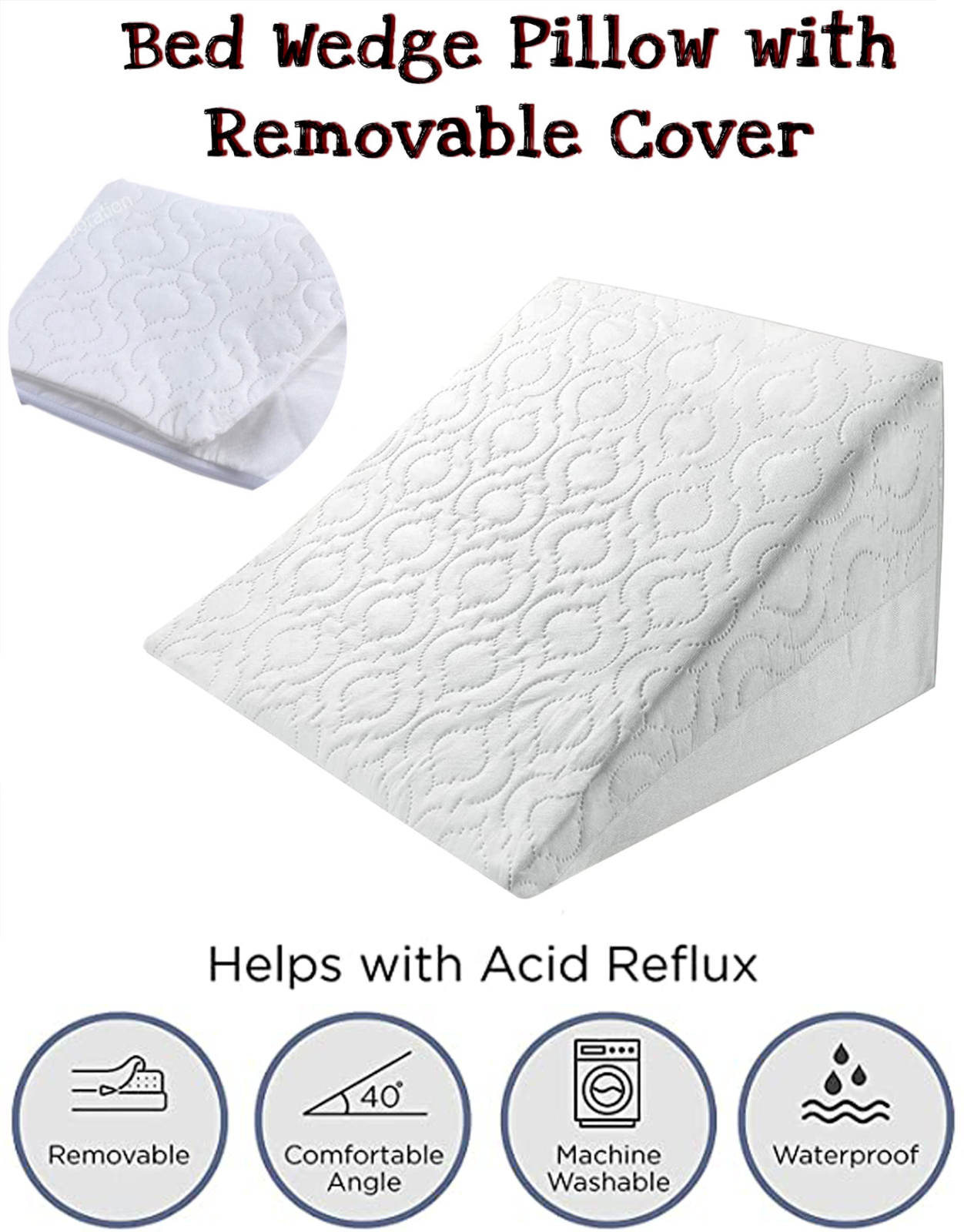 LARGE WEDGE PILLOW FOAM BACK SUPPORT PILLOW ACID REFLUX RAISED BED ...