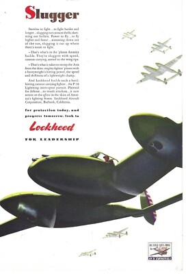 1942 Lockheed Vintage Color Print Ad WW2 Aircraft WWII Airplane Flight ...
