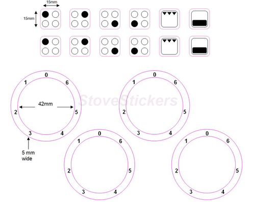 4 RING HOB COOKER STICKERS+ 0-6 HOB STOVE NUMBERS WITH ZERO AT TOP ...