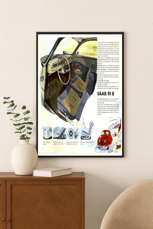 🚗 Vintage SAAB 93 B Poster - 1960s Ad Art Print - 24x36” -Hi-Res 💎 Rare ...