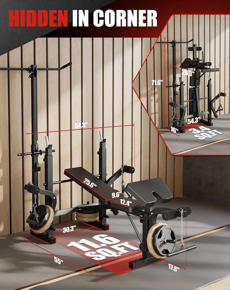 Olympic Weight Bench Set Bench Press Rack w/ Leg Developer LAT Pulldown ...