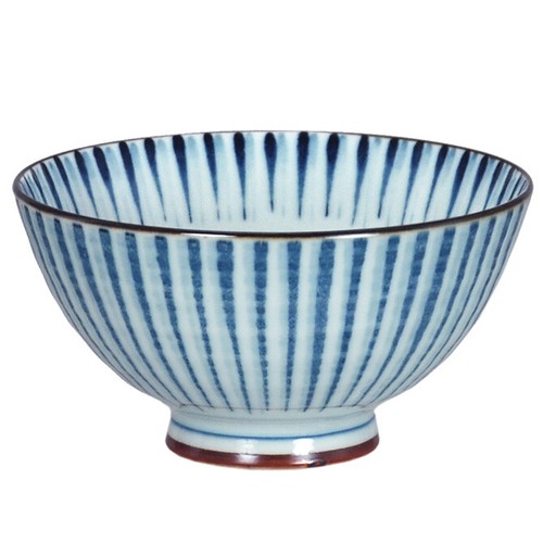 Japanese Rice Soup Bowl 4.5"D Porcelain Blue Nami Tokusa Lines Made in ...