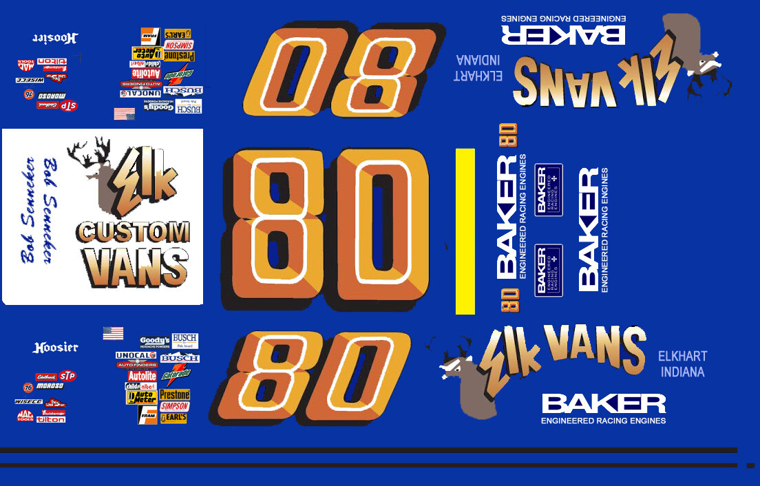 #80 Bob Senneker Elk Vans Rookie Year 1/18th Scale Decals | eBay