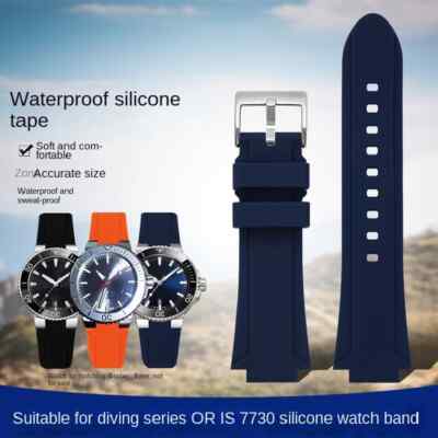 Silicone Rubber Watch Strap for ORIS 7730 7740 Diving Sport 24mm Blue ...