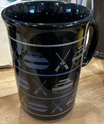 Vintage Curling Black/Blue/Gold Coffee Mug/Tea Cup Rock Stone Broom ...
