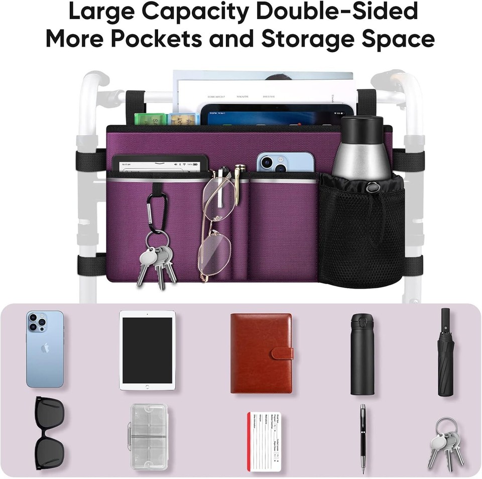 FINPAC Large Walker Tote Bag with Cup Holder Folding Walker Storage ...