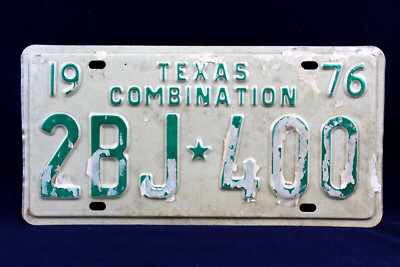 Vintage 1976 Texas Combination Single Green & White License Plate 2BJ ...