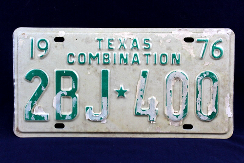 Vintage 1976 Texas Combination Single Green & White License Plate 2BJ ...