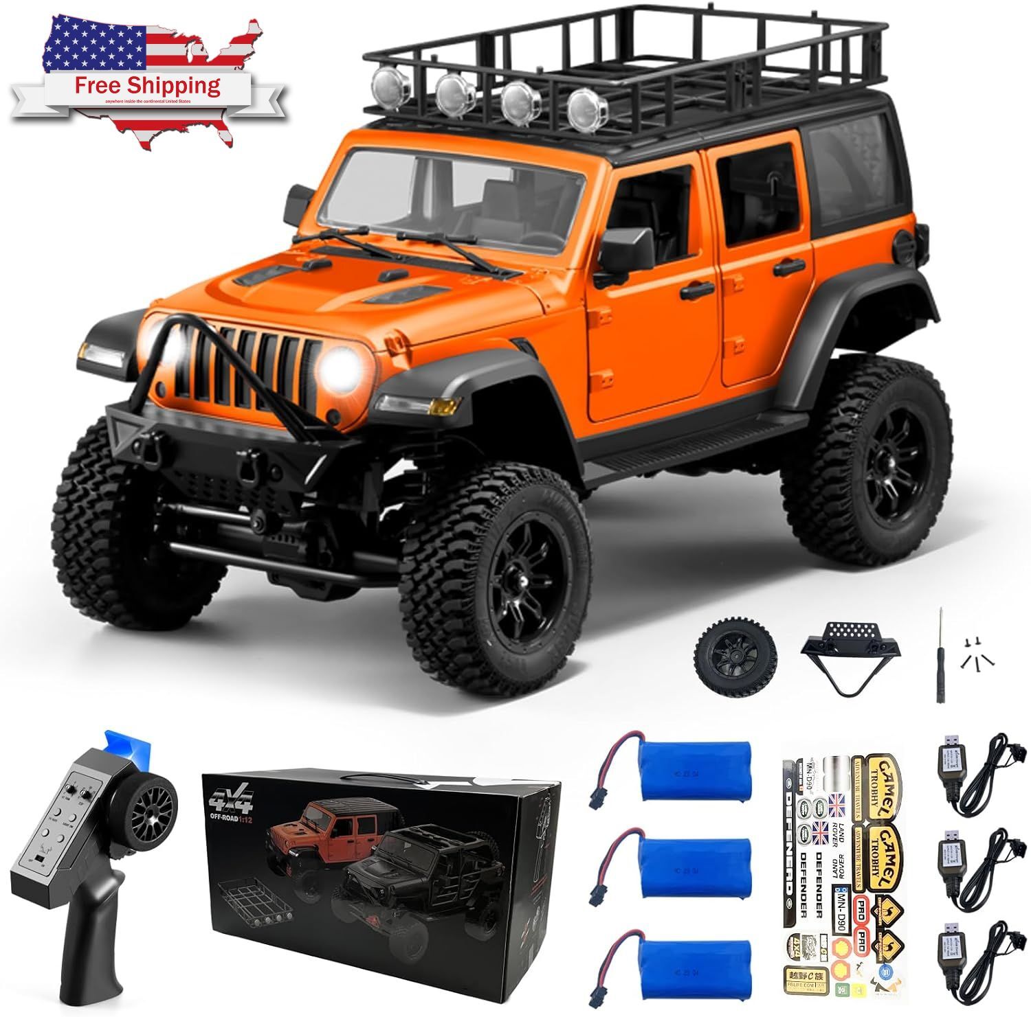 1/12 RC Crawler MN128 RC Jeep Remote Control Vehicle Ready Set W/ 3 ...