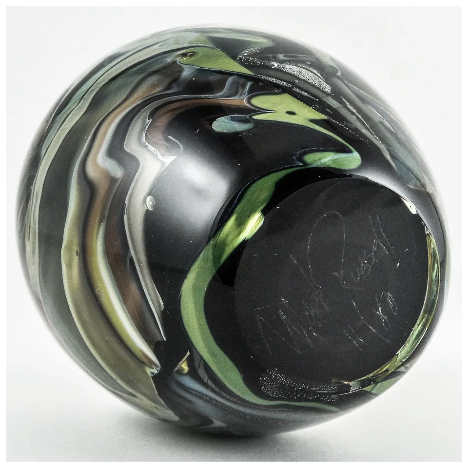 Mark Russell "Ribbons of Color" Artglass Paperweight Sculpture, c. 1980 ...