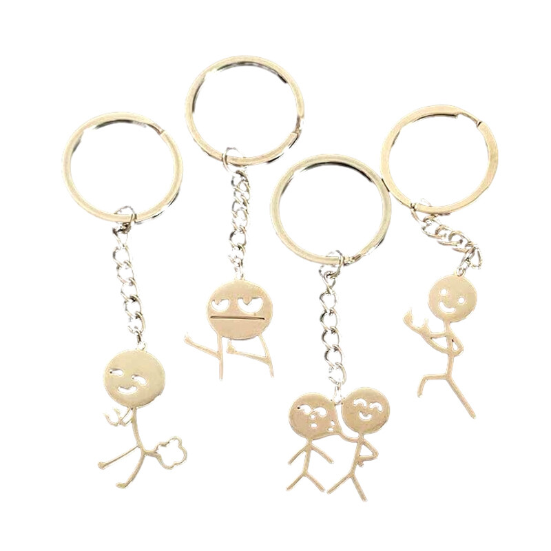 Cartoon Stickman Key Chain Pendant Couple Key Ring Backpack Charms Car ...