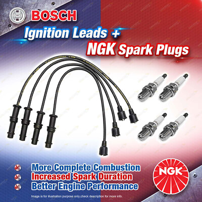 4 x NGK Spark Plugs + Bosch Ignition Leads Kit for Subaru Liberty BC ...