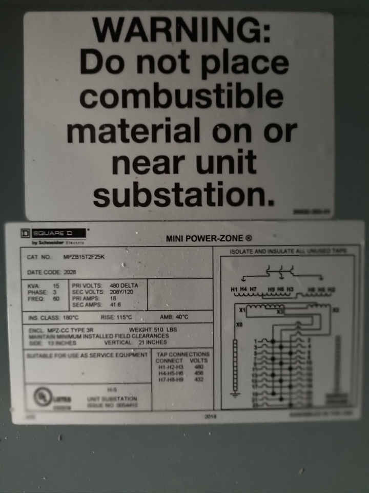Mini Power Zone unit substation - Square D bolt on branch, 3PH 15kVA ...