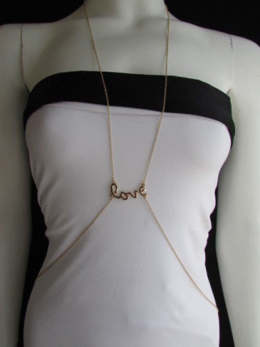 New Women Gold Body Chain Jewelry LOVE Pendant Charm Beach Pool Party ...