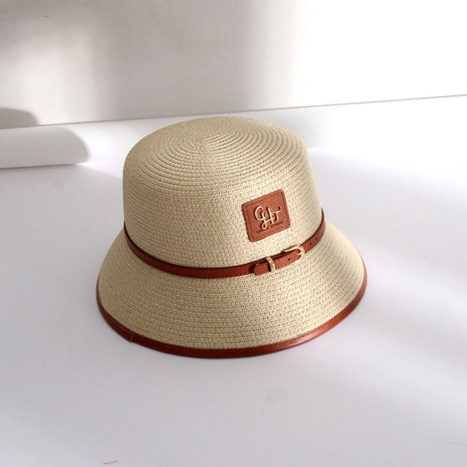 Flat Top Straw Hat Short Brim Net Red Belt Beach Hat Sunshade Hat ...