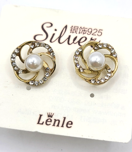 Lenle 925 Sterling Silver Gold-tone Pearl & CZ 15mm Earrings | eBay