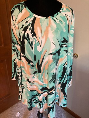 JM Collection Womens Top Size L Multicolor Embellished Tunic Blouse 3/4 ...