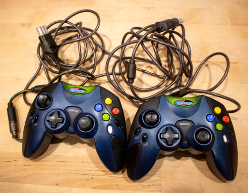 Set of 2 Xbox Original Gamester Blue Microsoft Wired Controllers BOTH ...