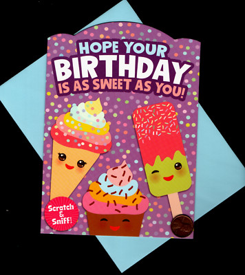 BIRTHDAY Scratch & Sniff Ice Cream Cupcake Popsicle- Greeting Card W ...