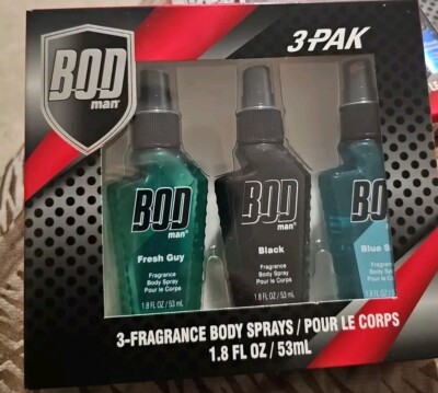 BOD Man 3 Pak Fresh Guy, Black, Blue Surf Fragrance Body Sprays 1.8 oz ...
