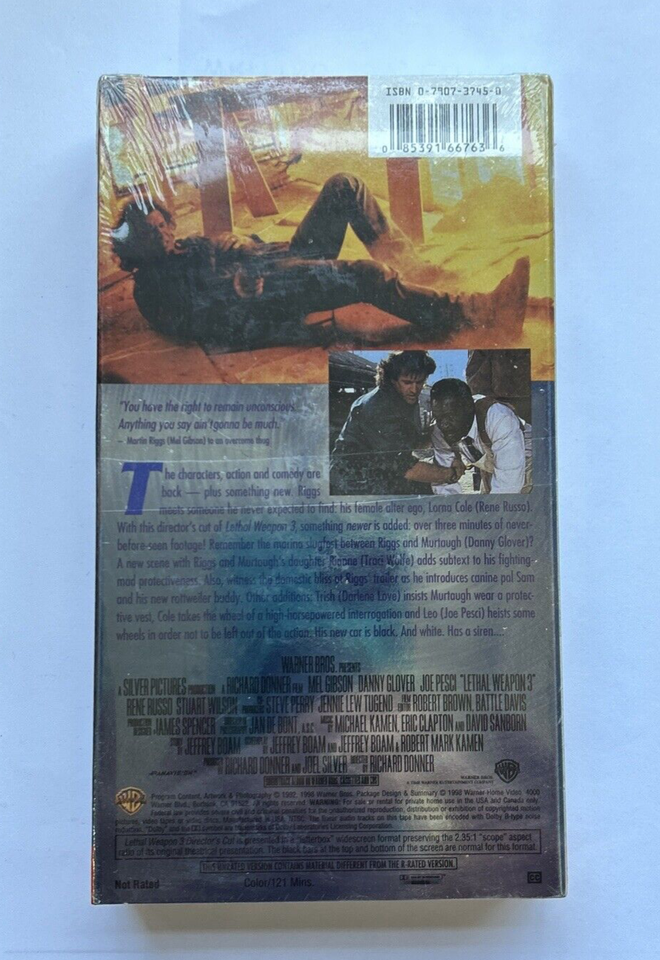Lethal Weapon 3 VHS, 1998, Directors Cut Widescreen Gibson Glover ...