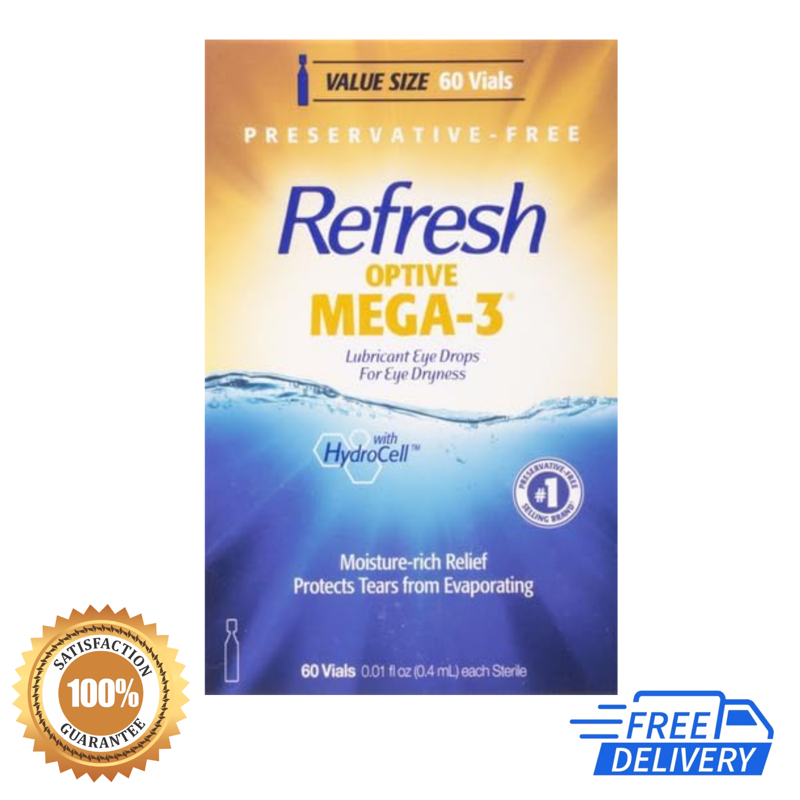 Refresh Optive Mega-3 Preservative-Free Lubricant Eye Drops, 60 ct, (0. ...
